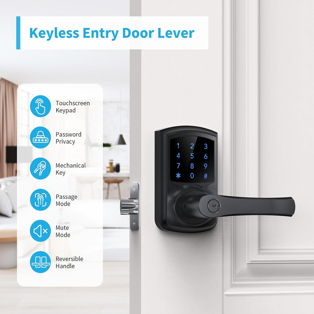 Buy Keyless Front Door Handle With Lever & Smart Touchscreen Door Lock ...